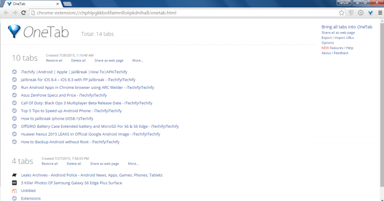 Work smart -Run All Tabs in OneTab in Chrome and Firefox